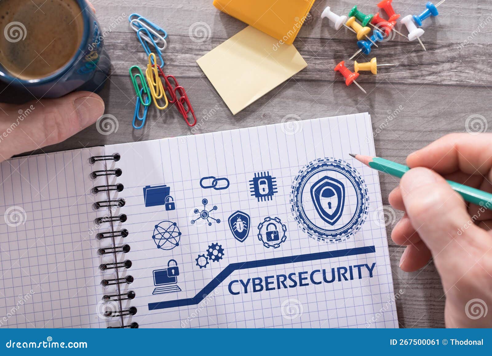 Cybersecurity Concept on a Notepad Stock Image - Image of protection ...
