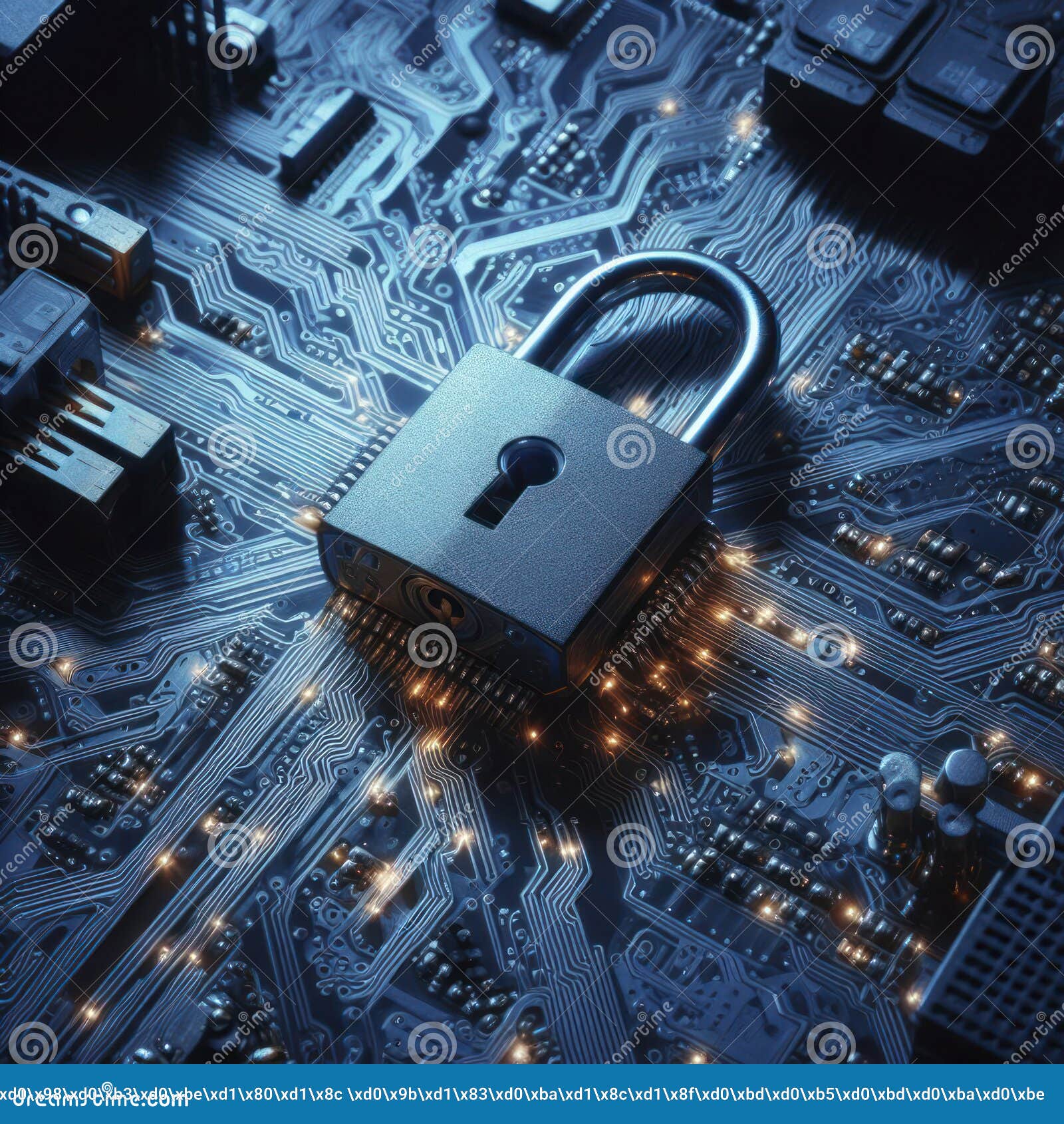 Cybersecurity Concept. Padlock Circuit Board Data Center Stock ...