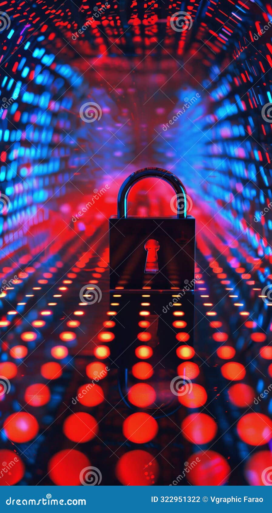 Cybersecurity Concept with Padlock and Colorful Light Patterns, Data ...