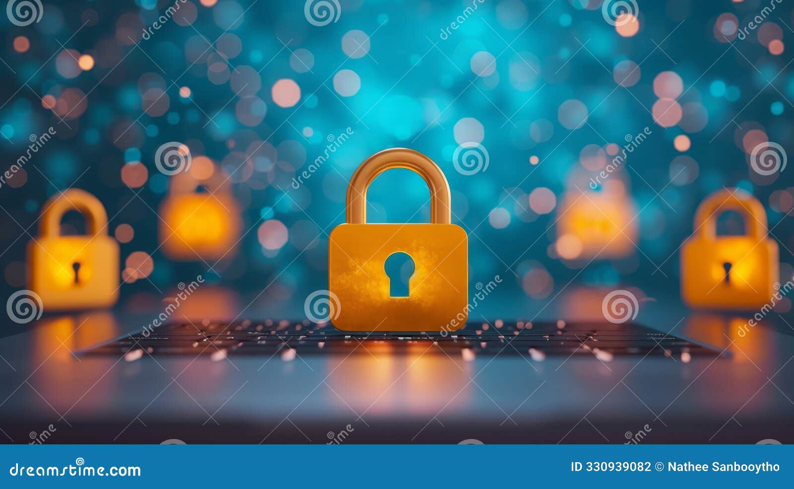 Cybersecurity Concept with Padlocks on Keyboard Stock Illustration ...