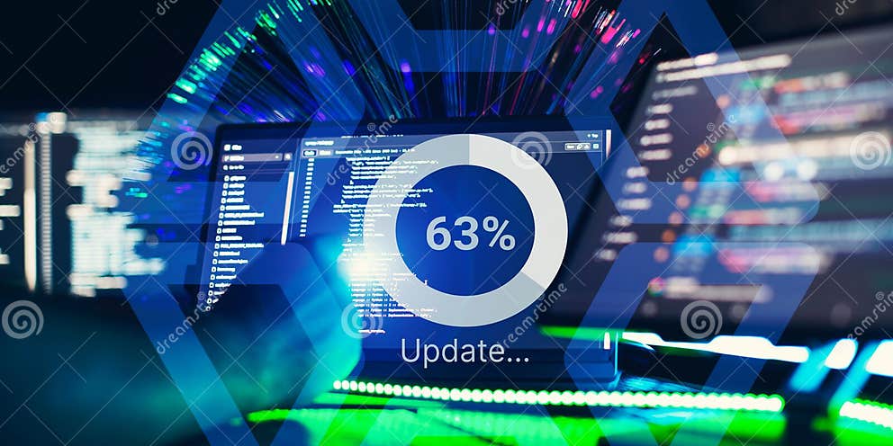 Cybersecurity Concept. Programmer Updates Software, System Upgrade ...