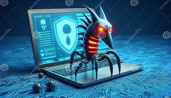 Cybersecurity Concept with Virus and Malware Illustration Stock ...