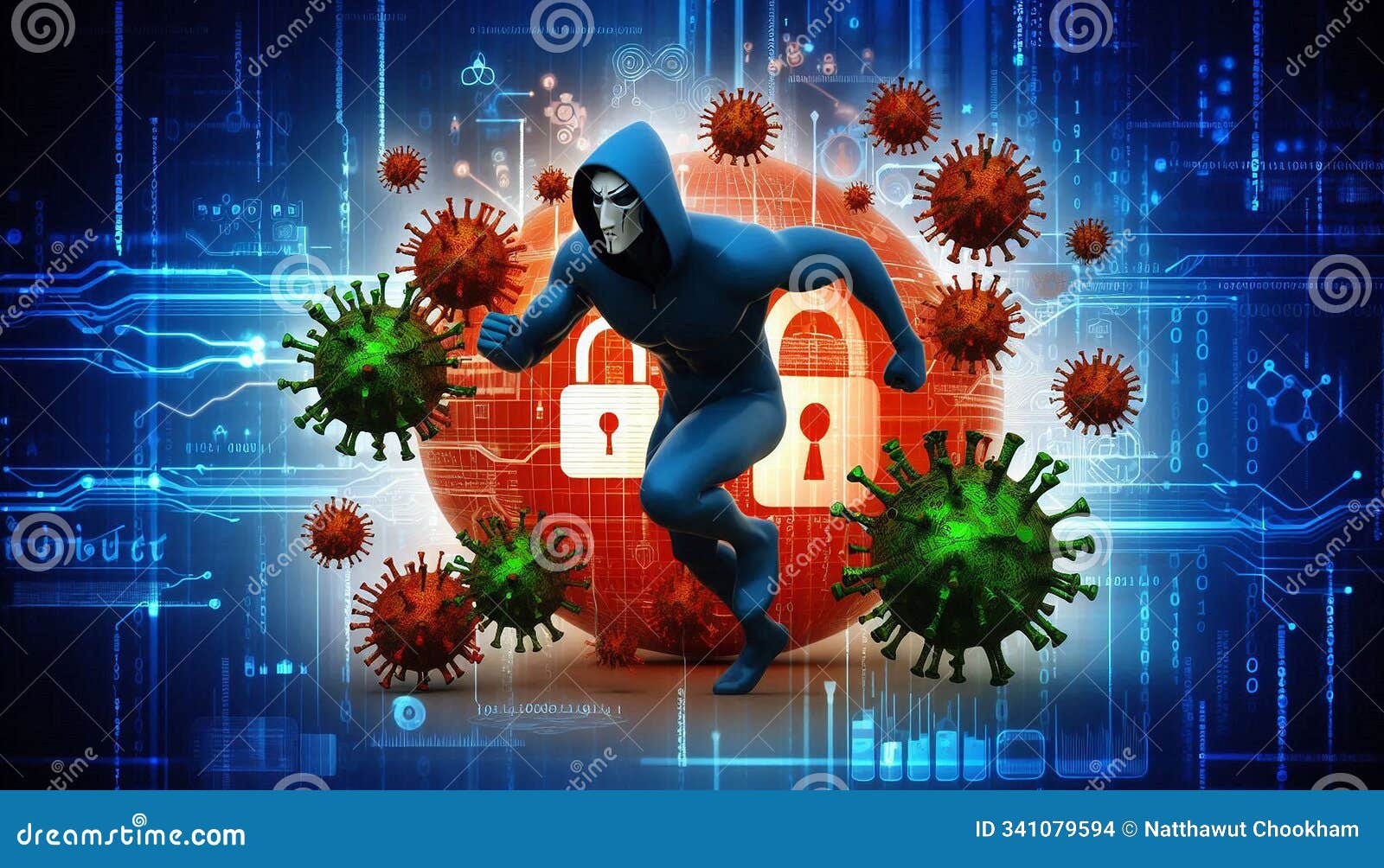 Cybersecurity Concept with Virus and Malware Visuals Stock Illustration ...