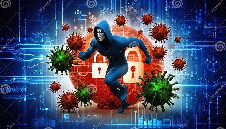 Cybersecurity Concept with Virus and Malware Visuals Stock Illustration ...