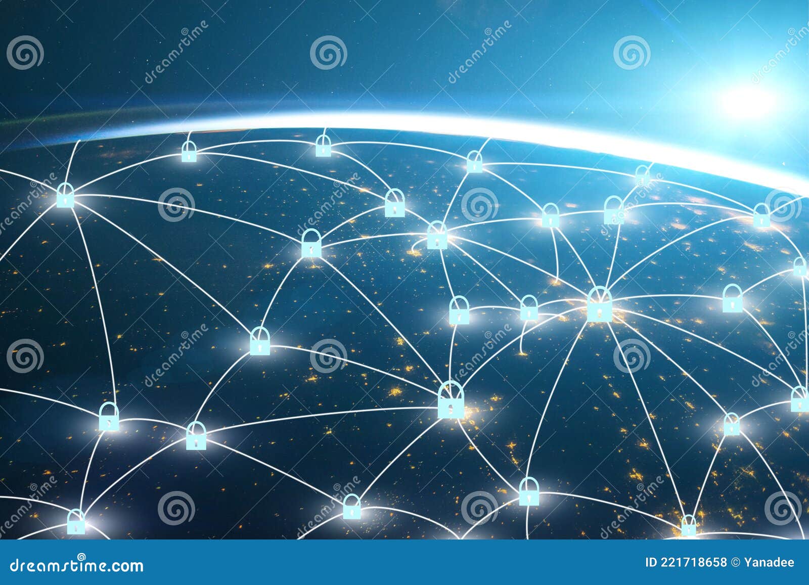 Cybersecurity,connection Protection,cyber Locks Icons on Worldwide ...