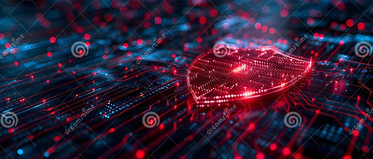 Cybersecurity Core: Digital Armor in a Data Stream. Concept Data ...