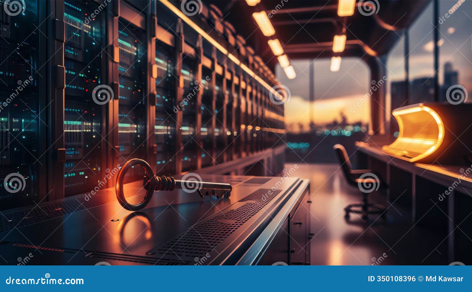 Cybersecurity Data Center, Key To Digital Security High Quality Image Stock Illustration ...