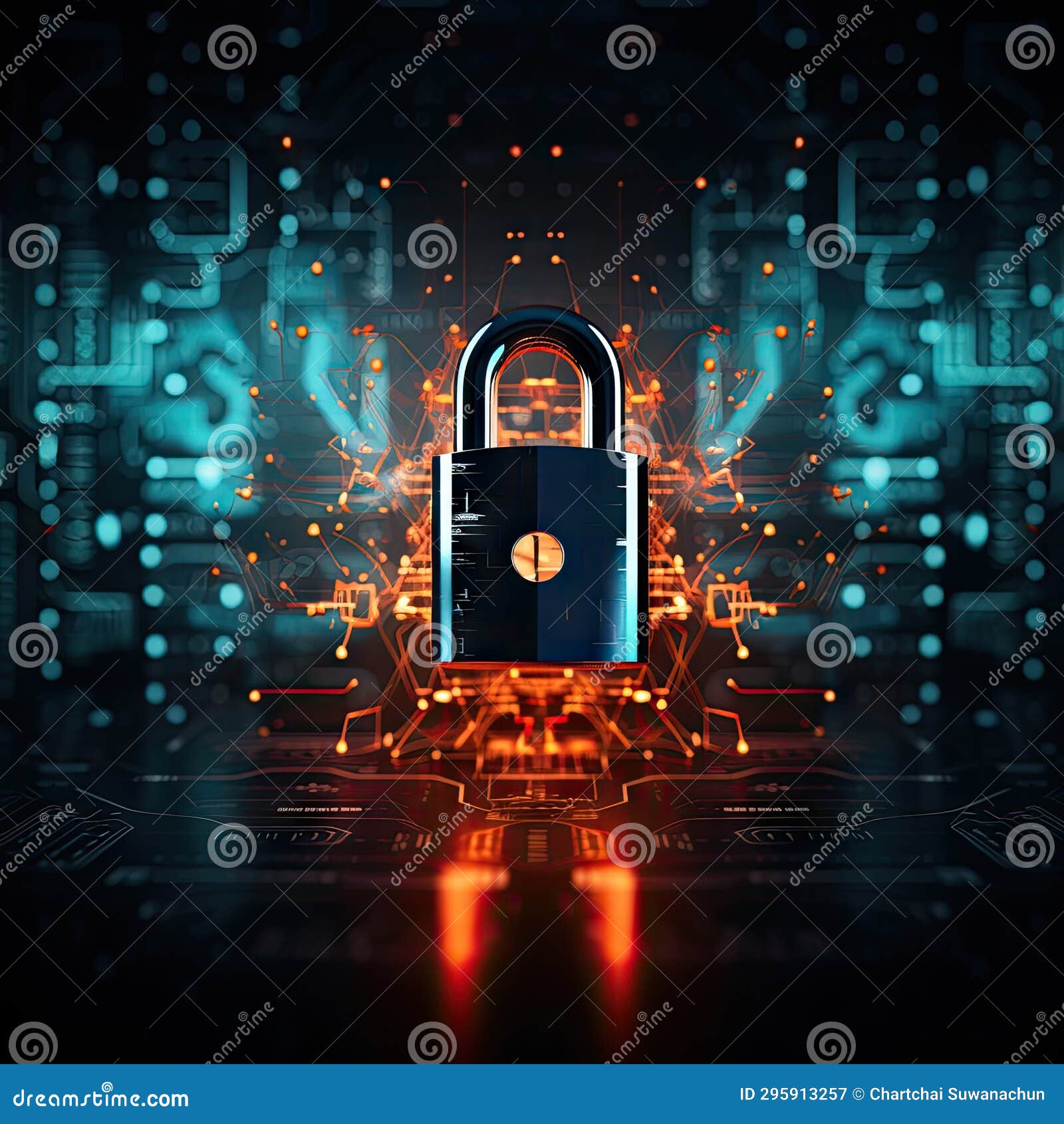 Cybersecurity And Data Concept Lock Binary Digits Key Background Orange And Dark Modern