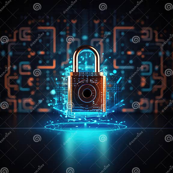 Cybersecurity and Data Concept, Lock, Binary Digits, Key Background, Orange and Dark , Modern ...