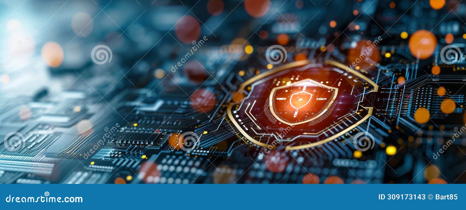 Cybersecurity and Data Protection Concept with Shield Icon Hologram Over Futuristic Interface ...