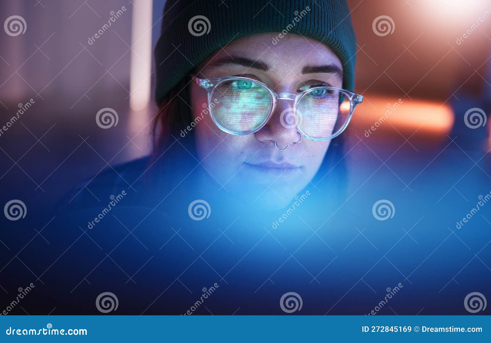 Cybersecurity, Database and Woman Hacker Working on a Computer in the ...