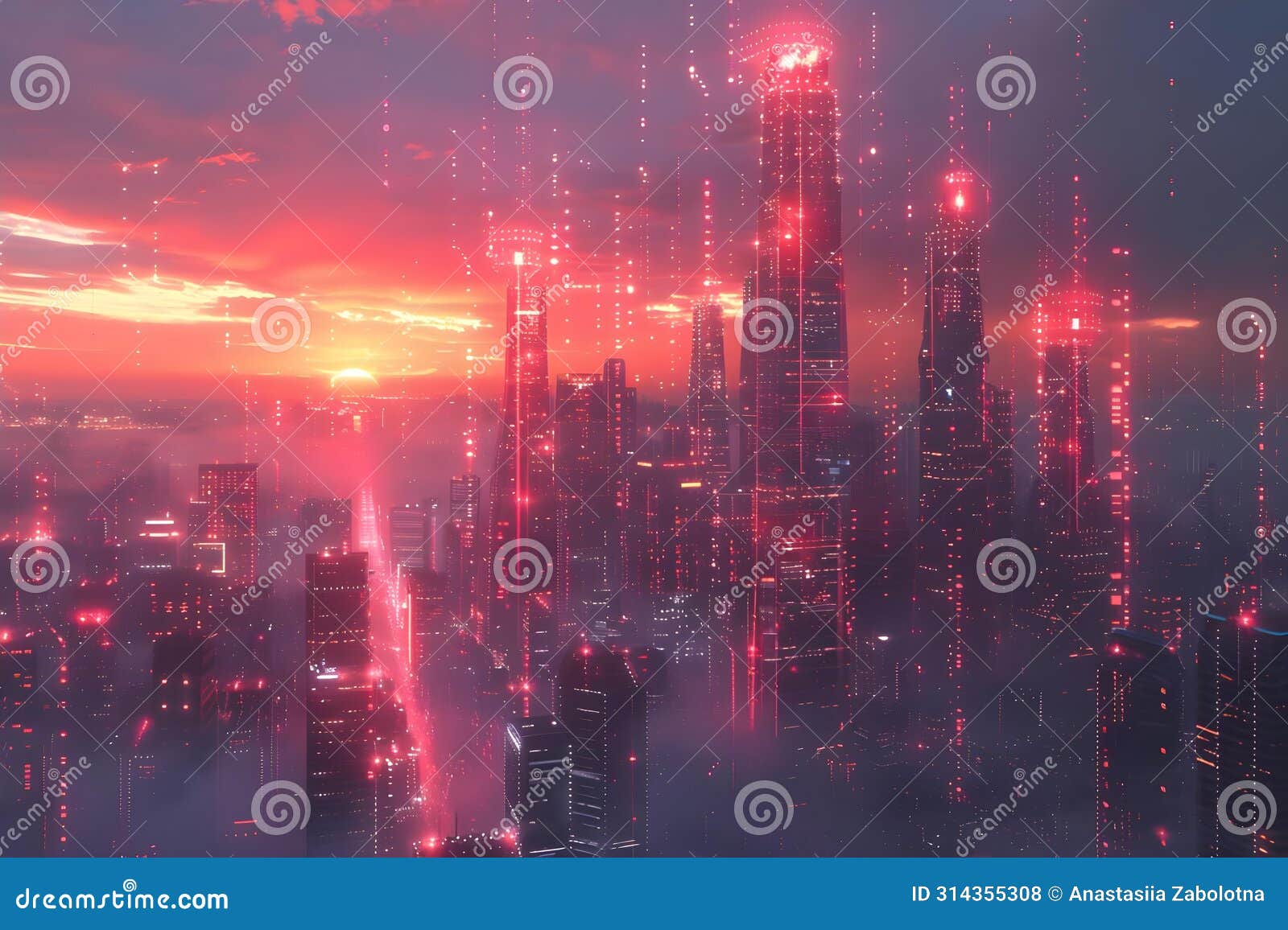 Concept Cybersecurity, Data Towers, Cybersecurity Dawn Data Towers ...