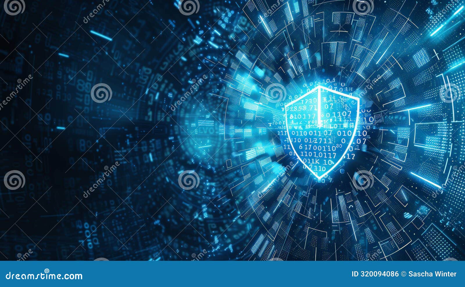 Cybersecurity Dedication: Shield Amidst Binary Threats Stock Photo ...