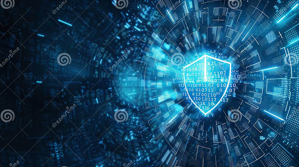 Cybersecurity Dedication: Shield Amidst Binary Threats Stock Photo ...
