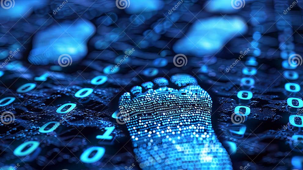 Cybersecurity Digital Footprints Made of Binary Code, Highlighting the ...