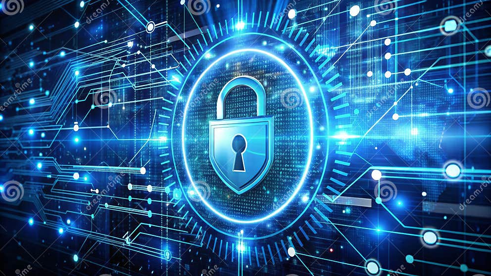 Cybersecurity Digital Lock, Blue Circuitry, Data Protection Stock ...