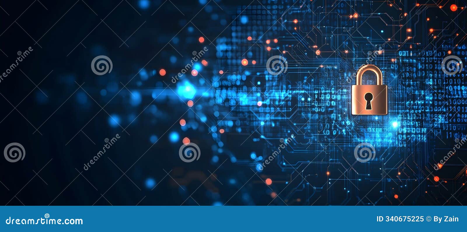 Cybersecurity Digital Lock with Blue and Orange Data Streams Dark ...