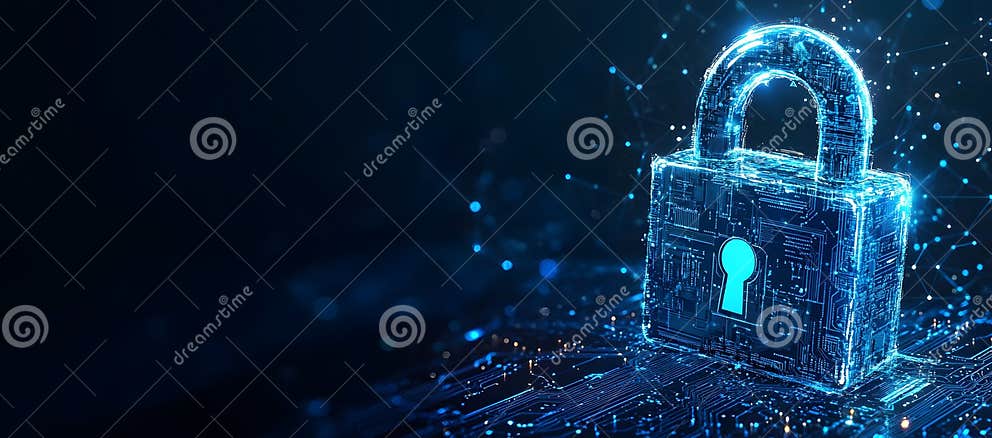 Cybersecurity Digital Lock with Blue and Orange Data Streams Dark ...