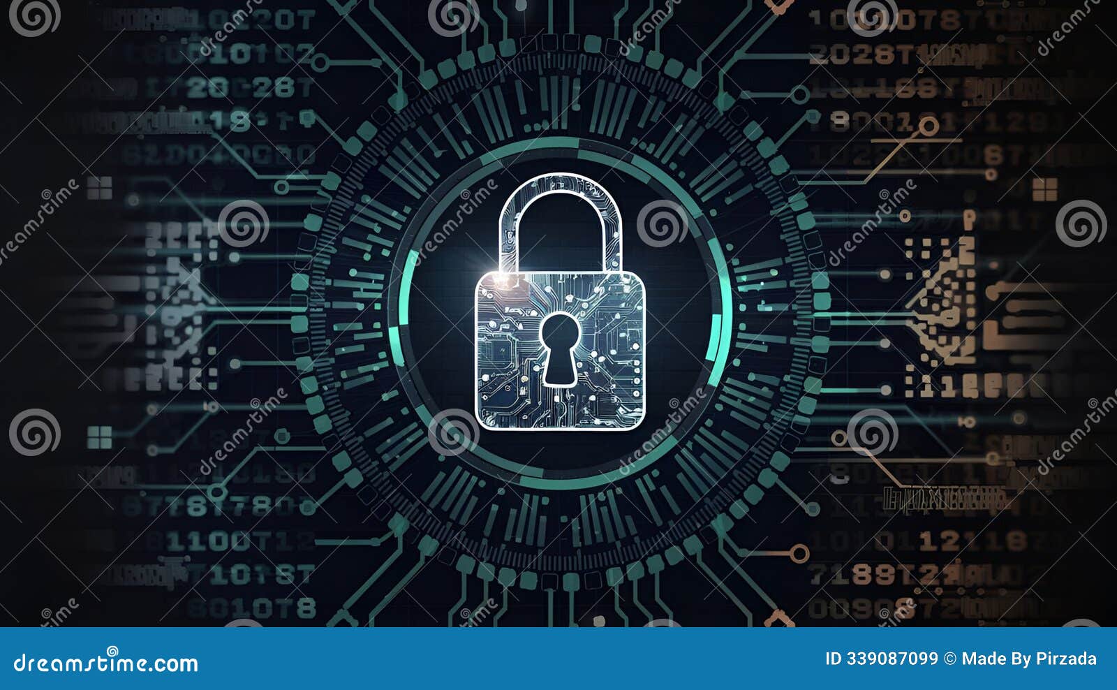 Cybersecurity Digital Lock Symbol with Futuristic Circuitry Background, Representing Online ...