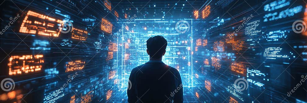 A Cybersecurity Expert Analyzes Glowing Encrypted Codes and Firewalls ...