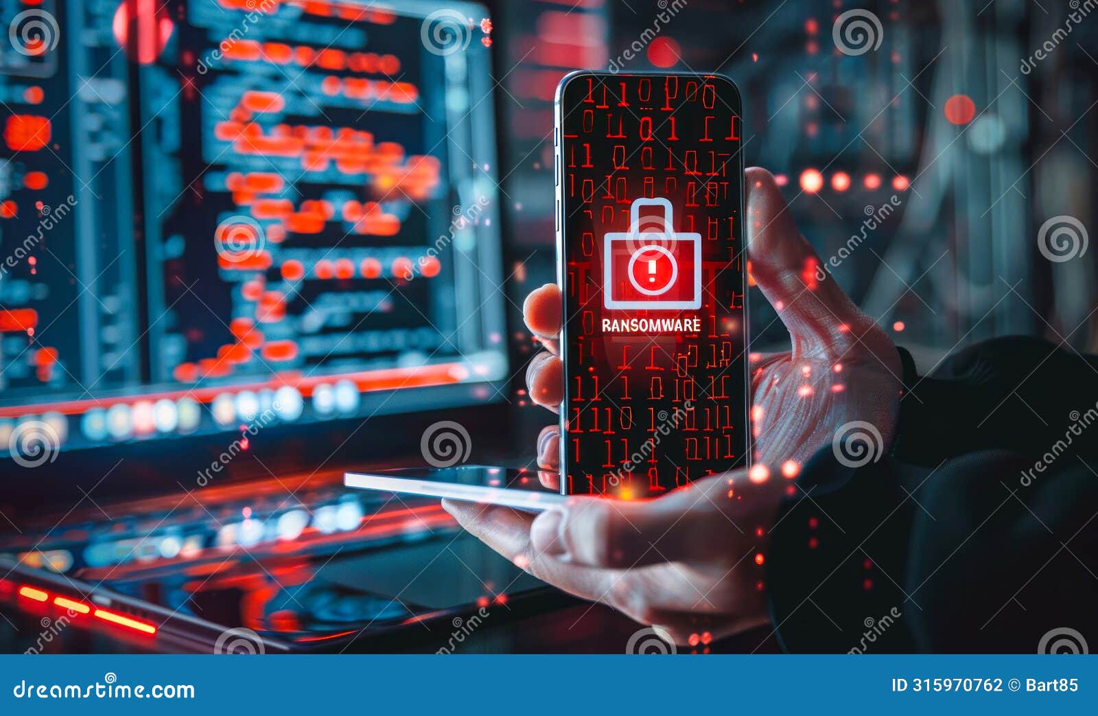 Cybersecurity Expert Demonstrating Ransomware Threat on Mobile Device ...