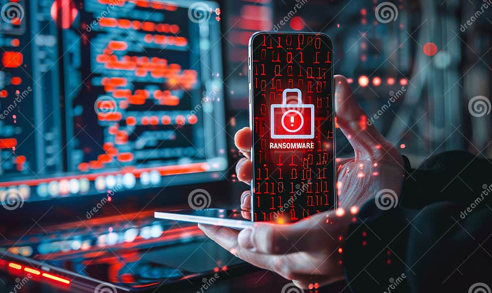 Cybersecurity Expert Demonstrating Ransomware Threat on Mobile Device ...