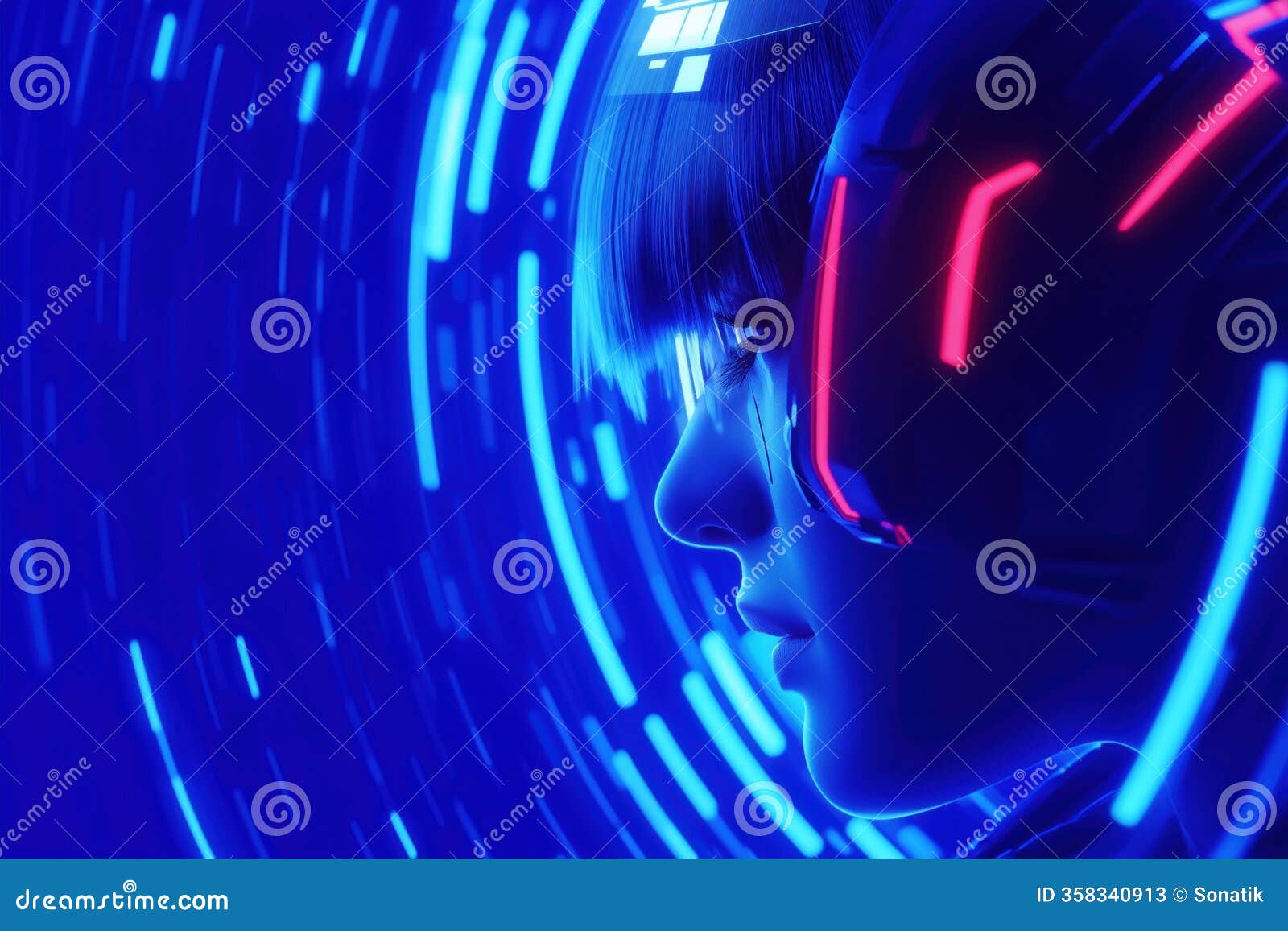 Cybersecurity Expert in Futuristic Setting with Neon Blue Matrix ...