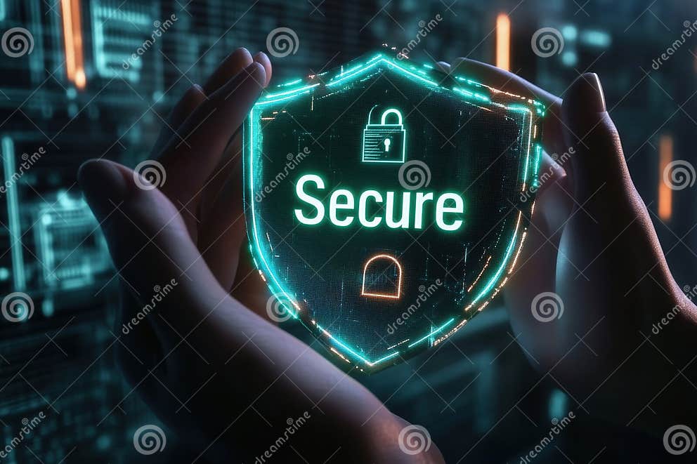 Cybersecurity Specialist Demonstrating a Virtual Shield in a Modern ...