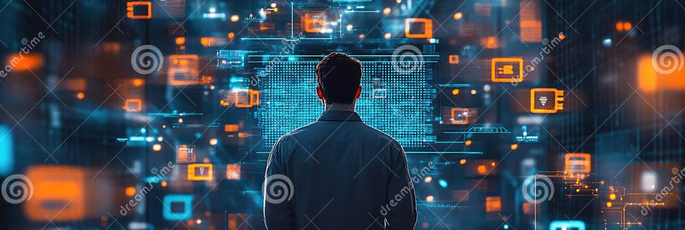 A Cybersecurity Expert Analyzes Glowing Encrypted Codes and Firewalls ...