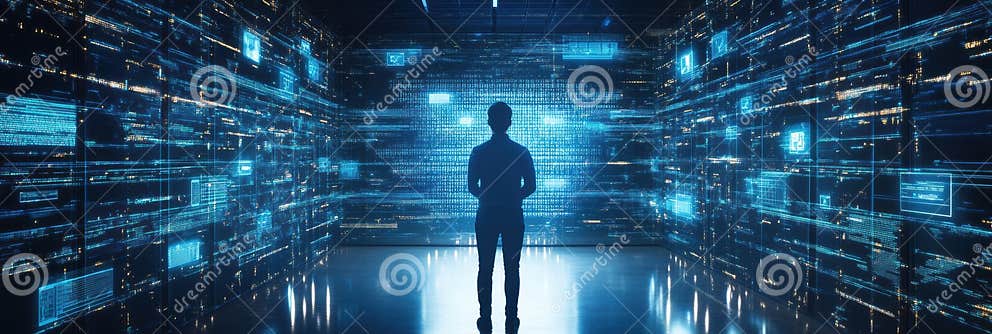 A Cybersecurity Expert Analyzes Glowing Encrypted Codes and Firewalls ...