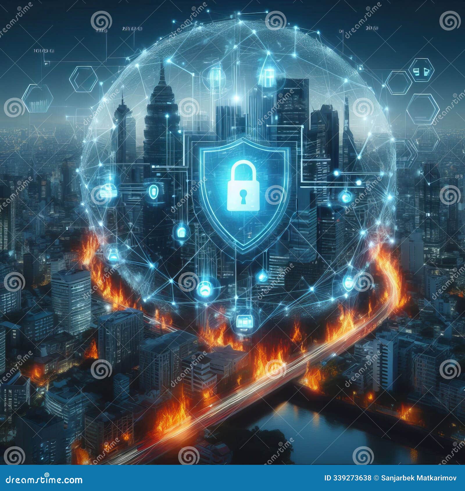 Cybersecurity Firewall Protecting Network Illustration of a Fire Stock ...