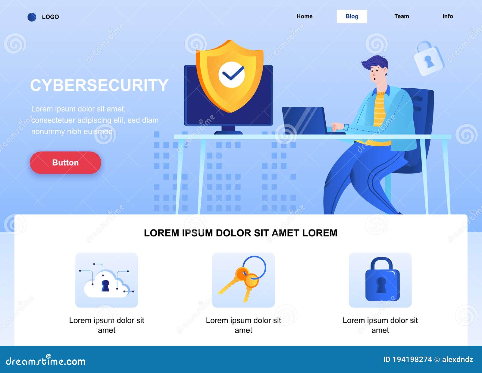 Cybersecurity Flat Landing Page Design Stock Vector - Illustration of ...