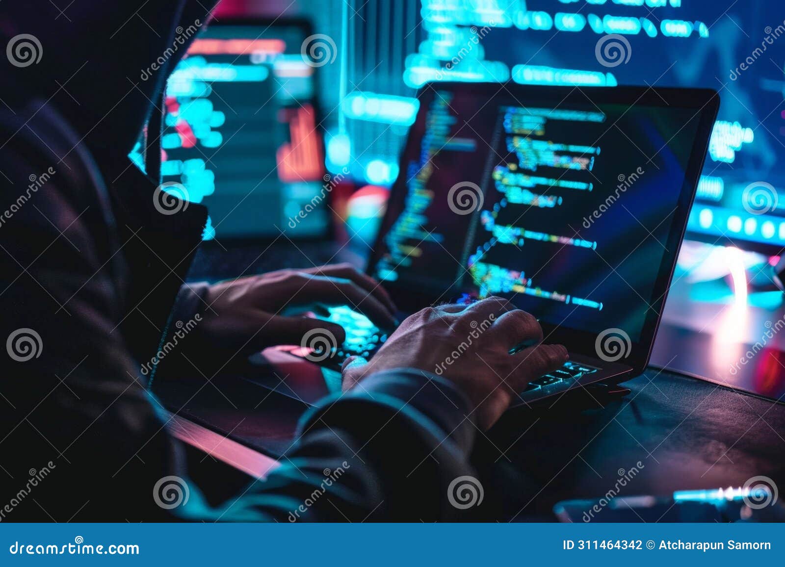 Cybersecurity and Hacker, Computer Hacker in Server Room, Anonymous Computer Hacker Stock Photo ...