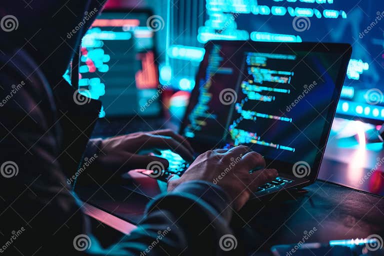 Cybersecurity and Hacker, Computer Hacker in Server Room, Anonymous ...