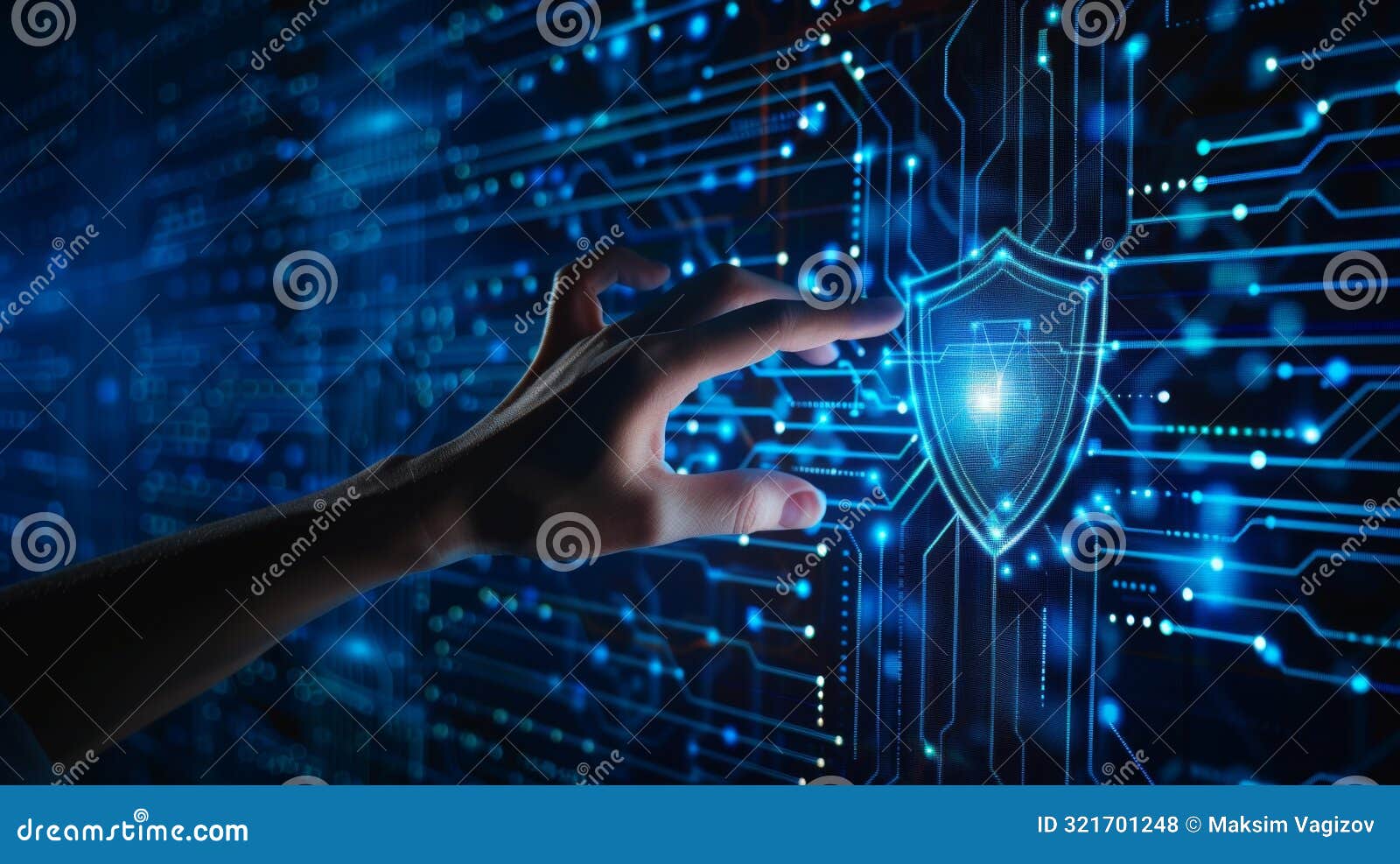 Cybersecurity Hand Touching Digital Shield Generative AI Stock Photo ...