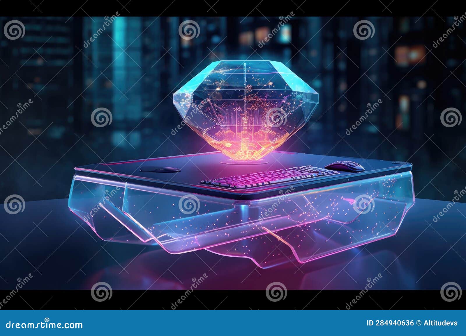 Cybersecurity Hologram Floating Above a Futuristic Keyboard Stock ...