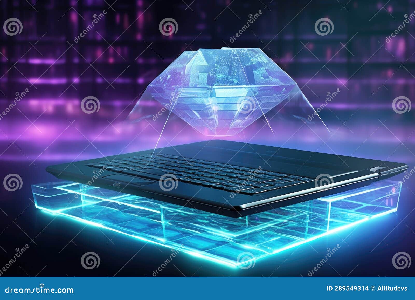 Cybersecurity Hologram Floating Above a Futuristic Keyboard Stock Photo ...