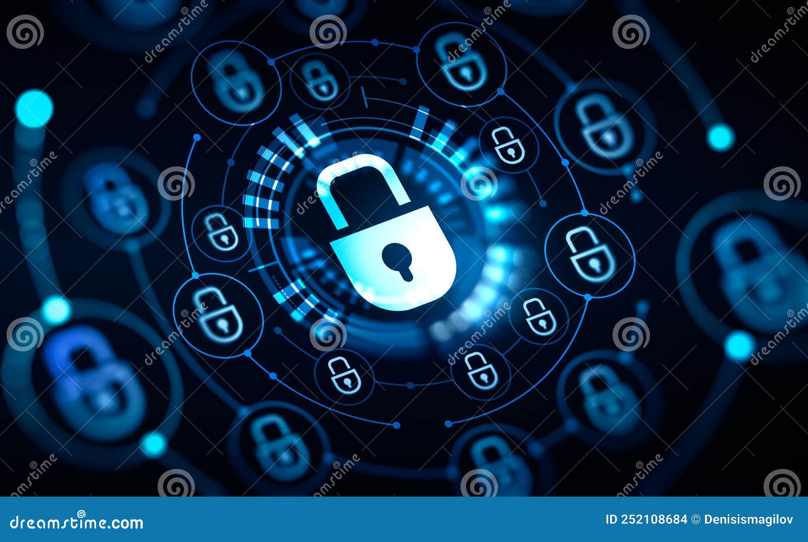 Cybersecurity Hologram and Lock Circuit, Digital Protection Stock ...