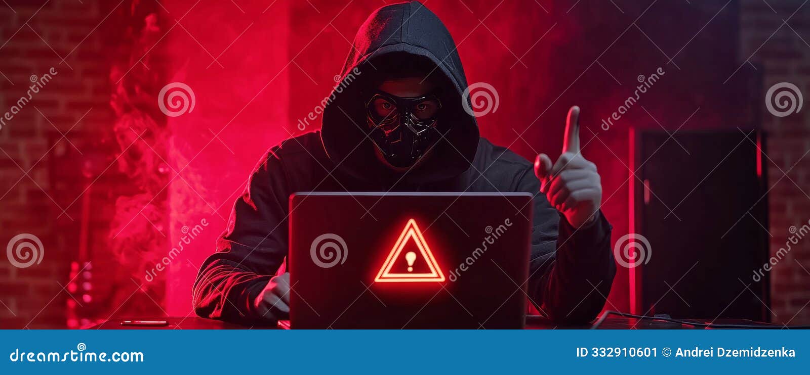 Cybersecurity Icons, Red Alert Symbol Hologram, and Hacker Attack ...