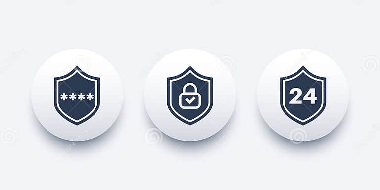 Cybersecurity Icons with a Shield, 24 Security Stock Vector ...