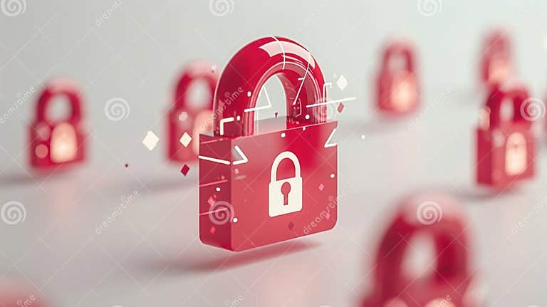 Cybersecurity Interface: Alert Symbols and Padlock on Digital Platform ...
