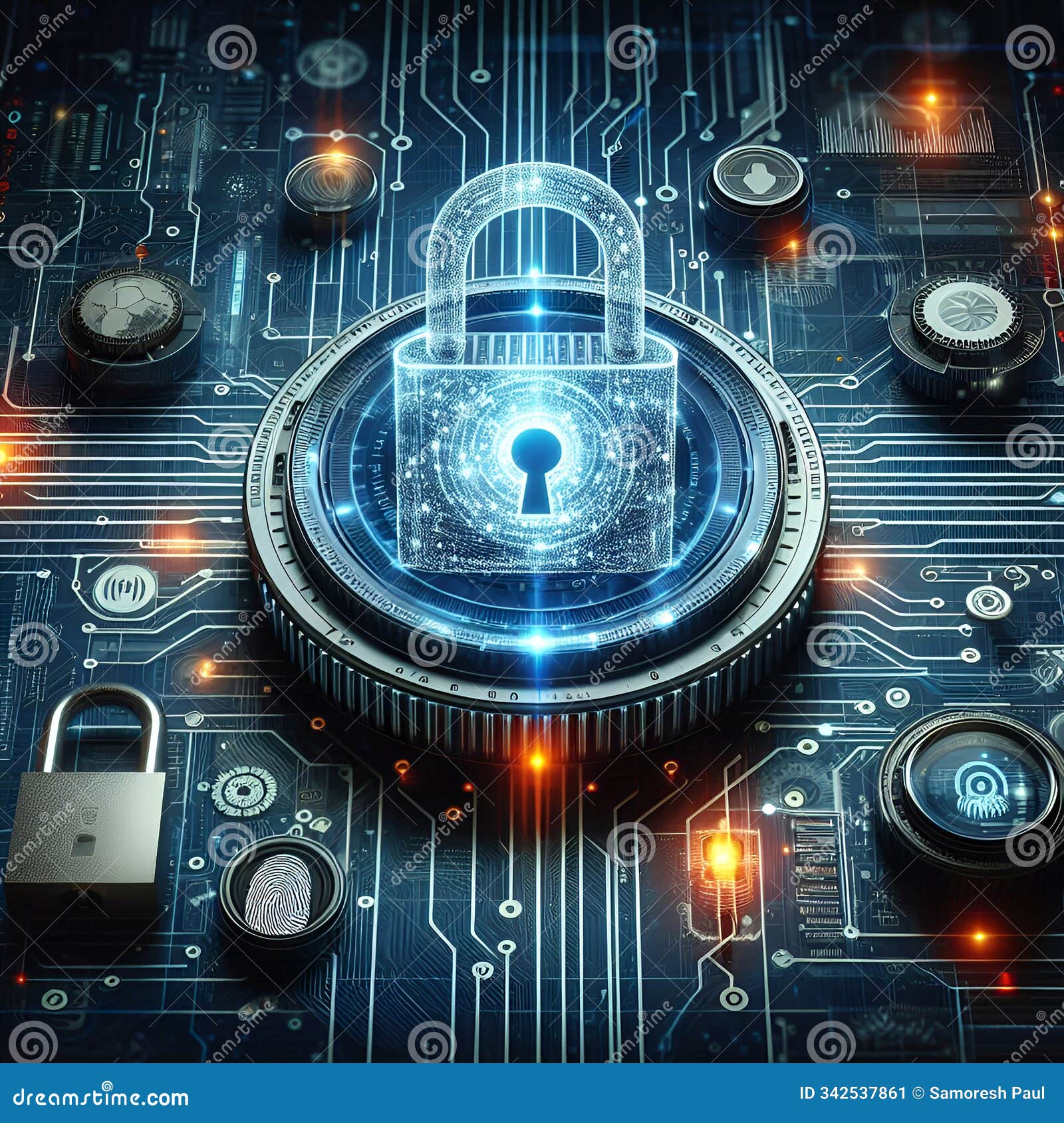 Cybersecurity Interface in a Smart City Data Hub Stock Illustration ...