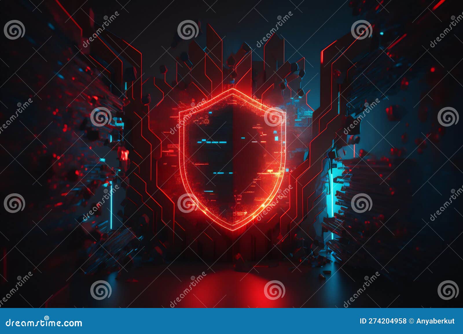 Cybersecurity, Internet Security Concept with Red Neon Shield Stock ...