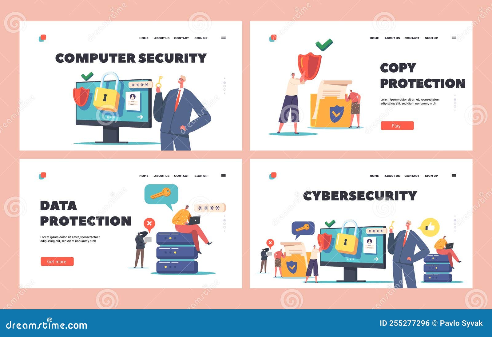 Cybersecurity Landing Page Template Set. Cyber Safety, Personal Data ...
