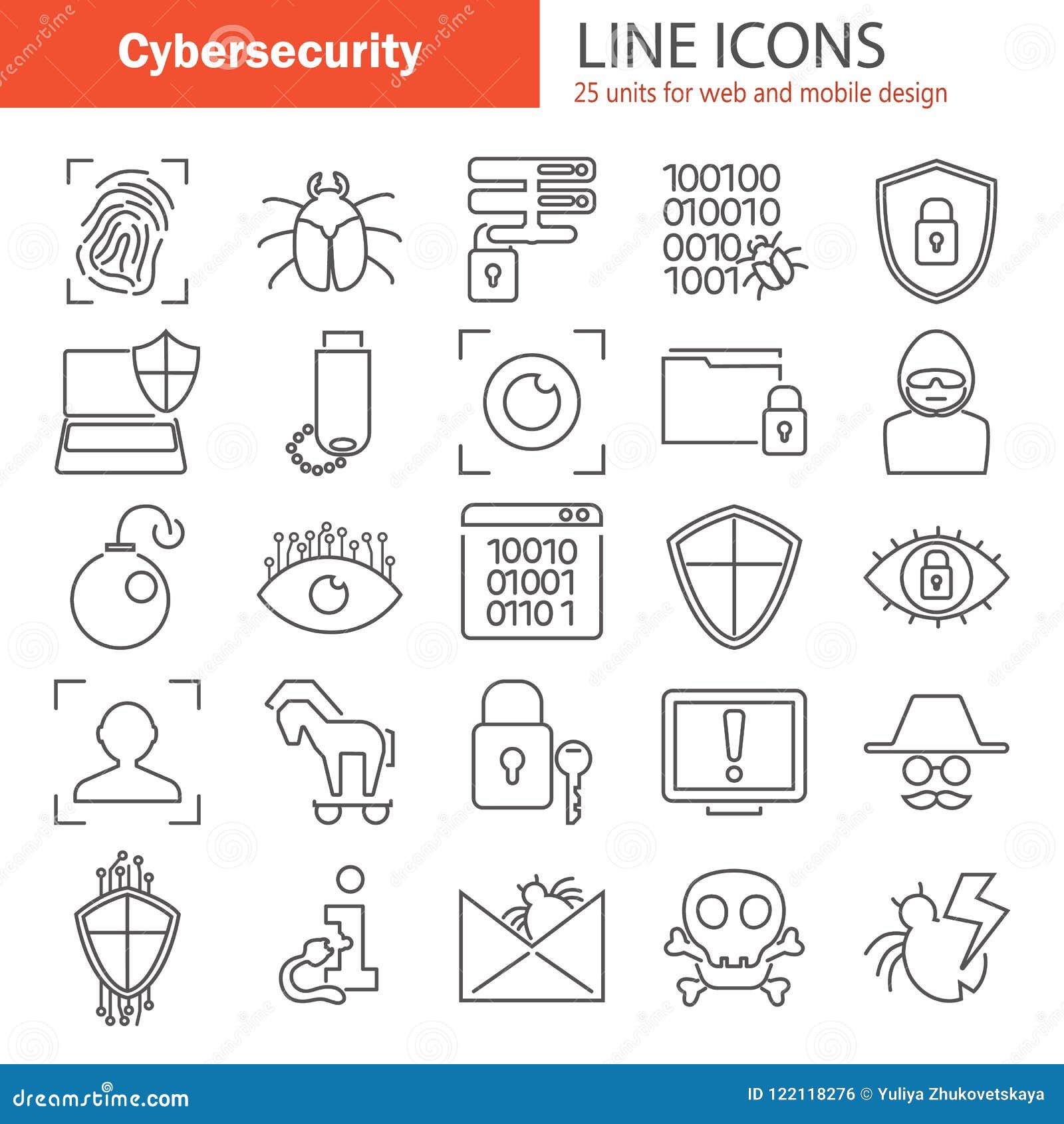 Cybersecurity Line Icons Set for Web and Mobile Design Stock ...