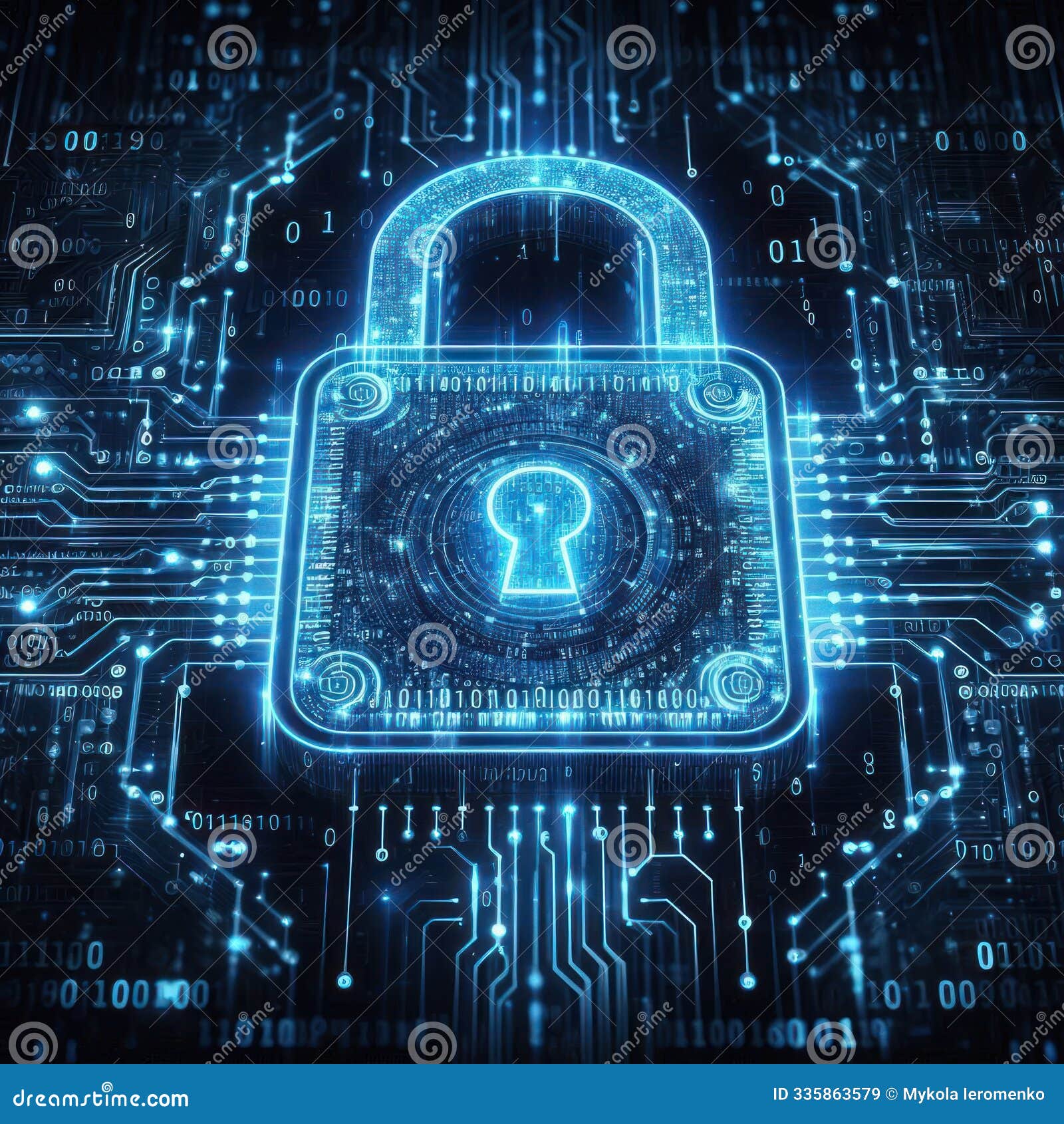 Cybersecurity Lock Against the Background of Digital Circuits. Stock ...