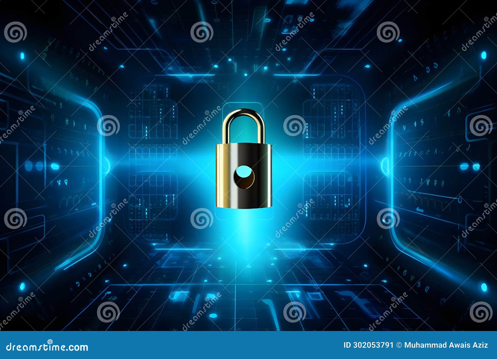 Cybersecurity Lock Black Background - Ai Generated Stock Illustration ...