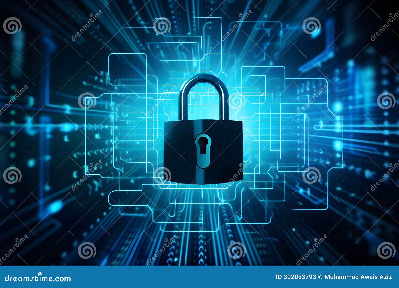 Cybersecurity Lock Black Background - Ai Generated Stock Illustration ...