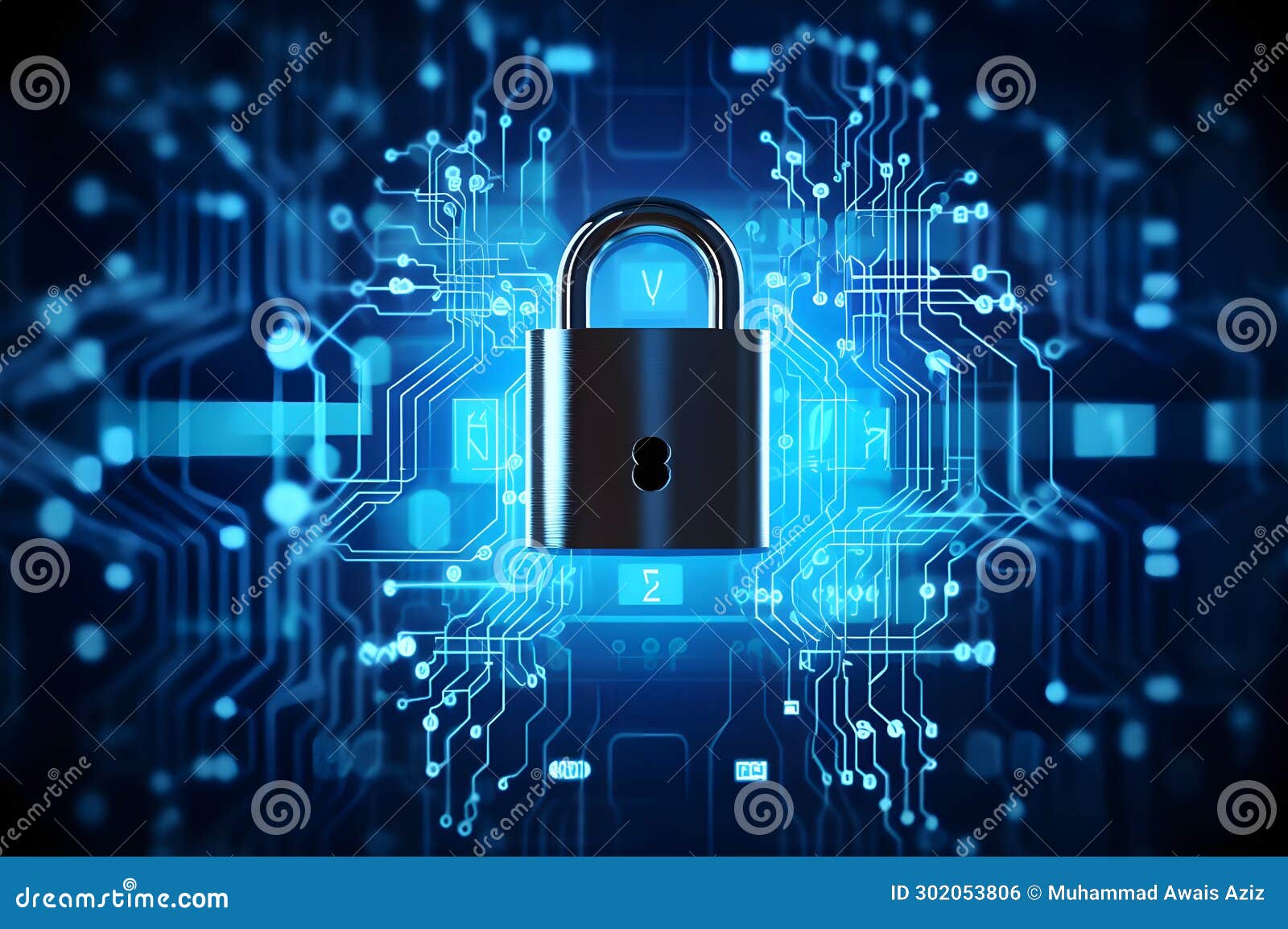 Cybersecurity Lock Black Background - Ai Generated Stock Illustration ...