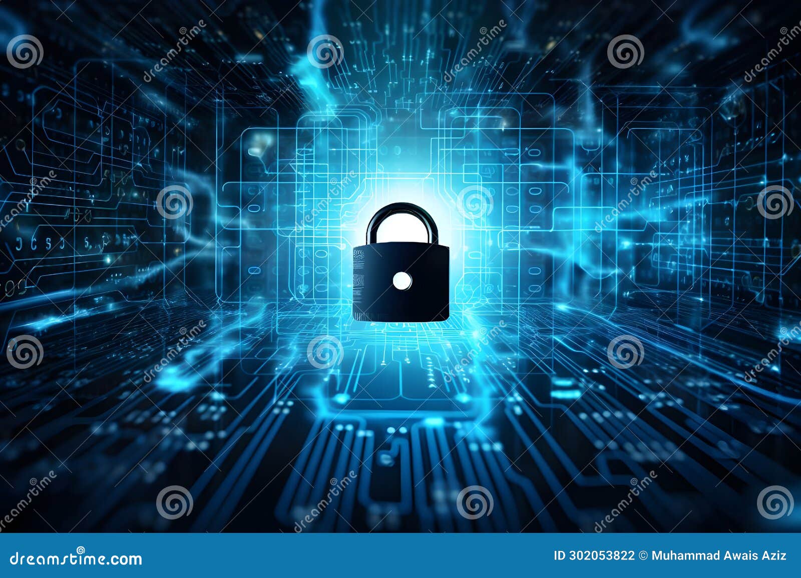 Cybersecurity Lock Black Background - Ai Generated Stock Illustration ...